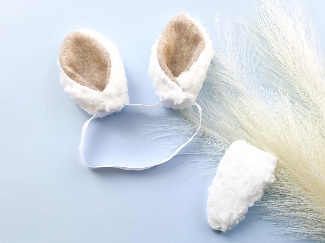 WHITE and TAN LLAMA Alpaca Ears Costume Headband And/or Tail, White and ...