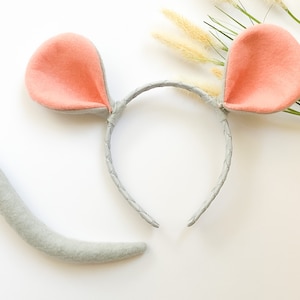 GRAY MOUSE EARS Headband, Child Kid Adult Size, Gray and Coral Pink ...