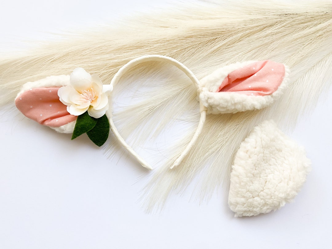 SHEEP Ears Headband And/or Tail, Ivory and Peach Dots Print, Optional ...
