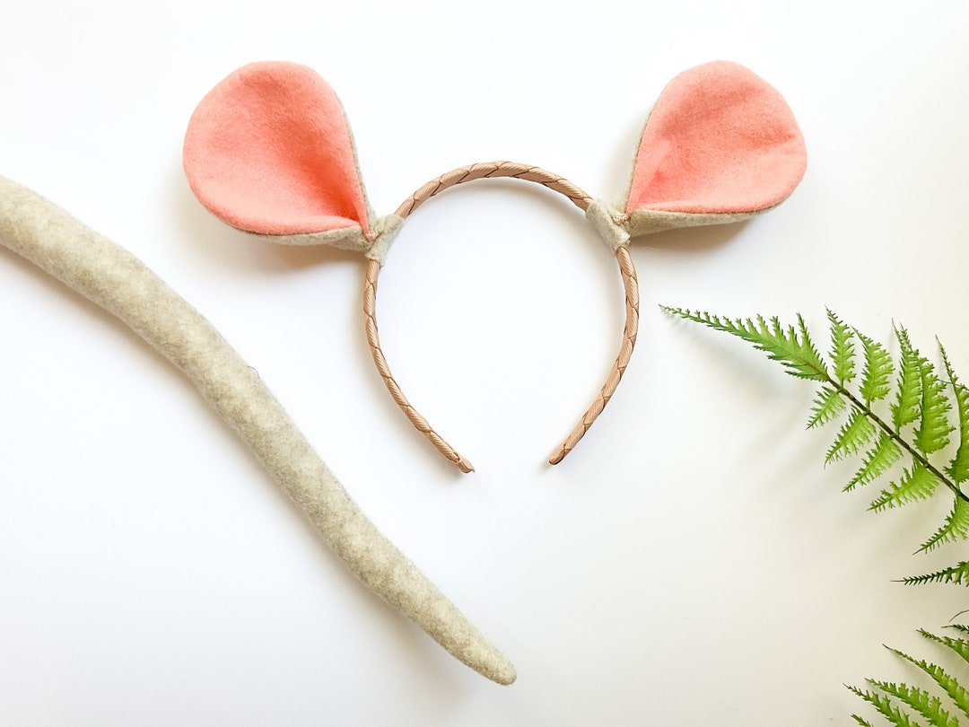 TAN MOUSE EARS Headband, Child Kid Adult Size, Tan Beige and Coral Pink ...
