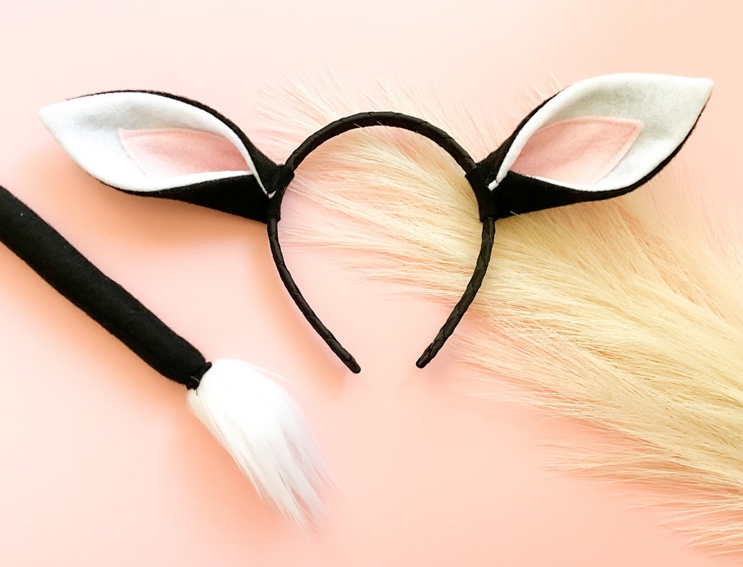 Black and White COW Costume Headband Ears And/or Tail, No Horns, Black ...