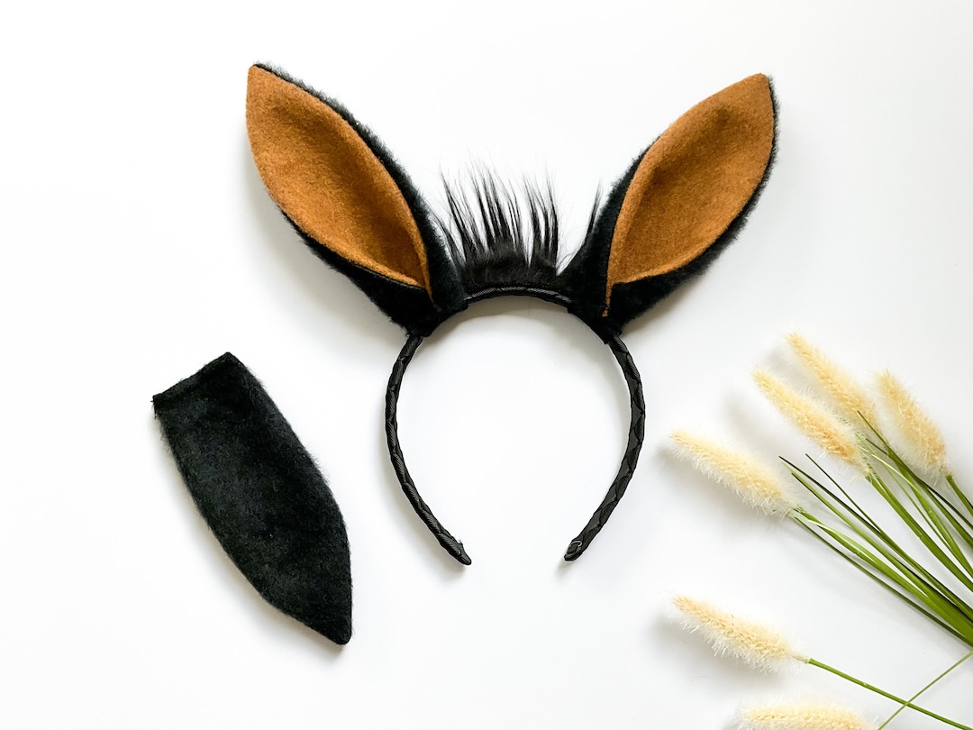 BLACK LLAMA ALPACA Ears Costume Headband And/or Tail, Black and Brown ...