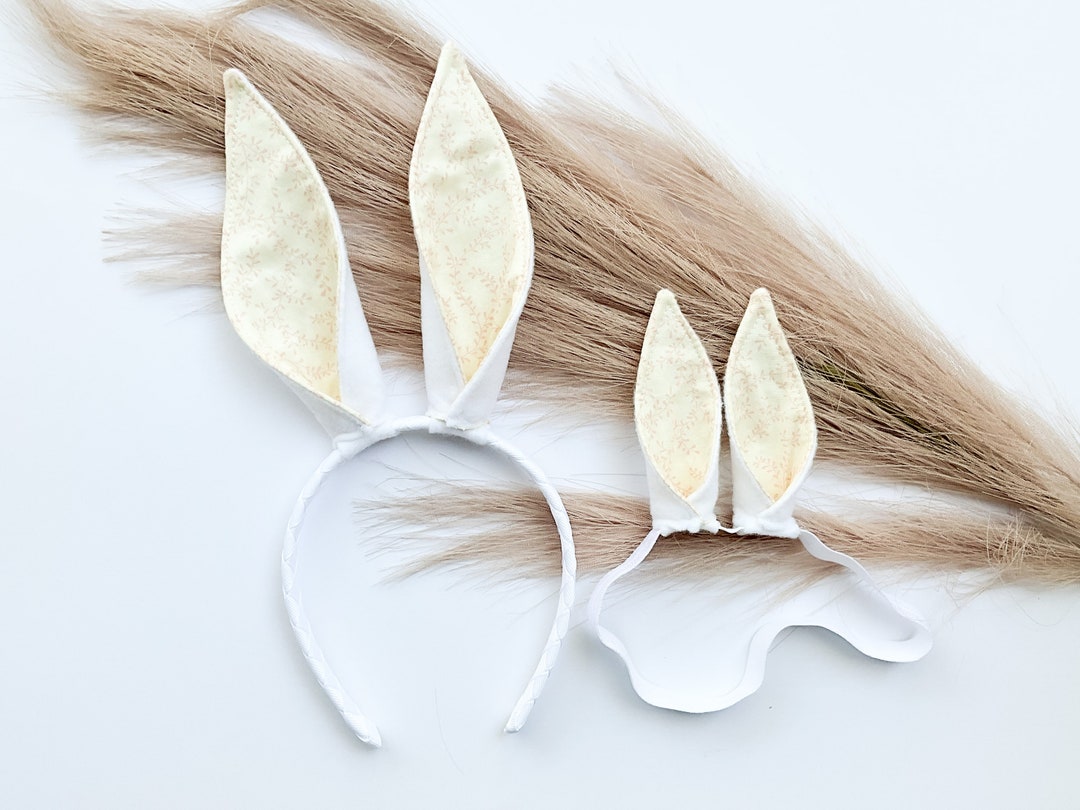EASTER BUNNY RABBIT Costume Ears, White With Ivory and Pink Floral ...