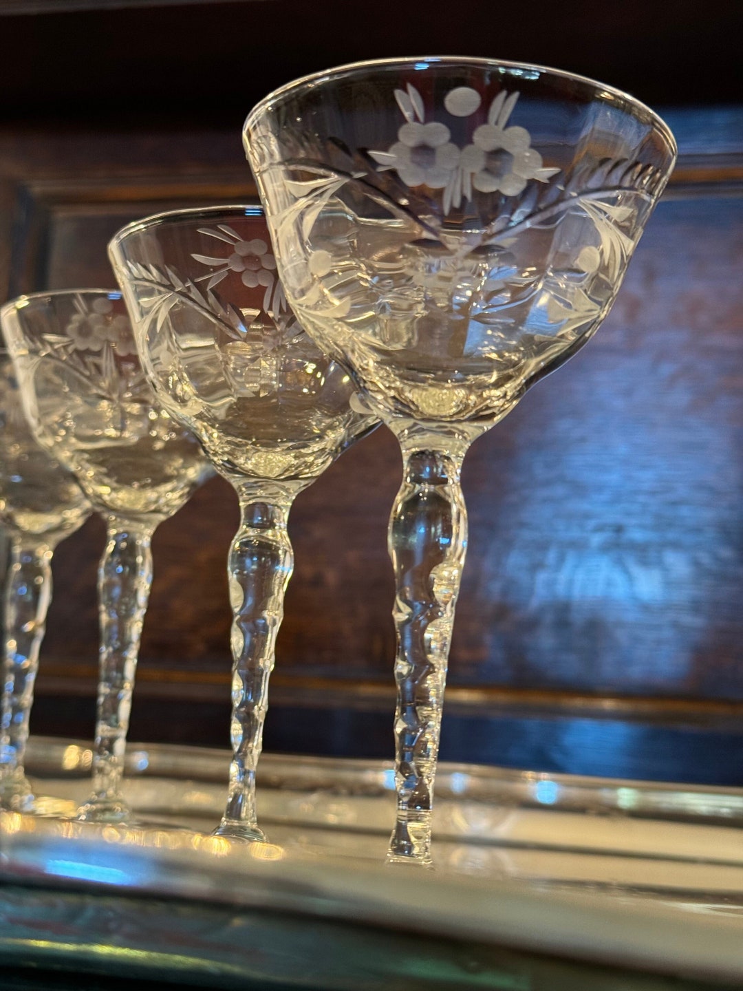 Seneca Set/4 Champagne/craft Cocktail Coupes, Etched Floral/ferns on ...