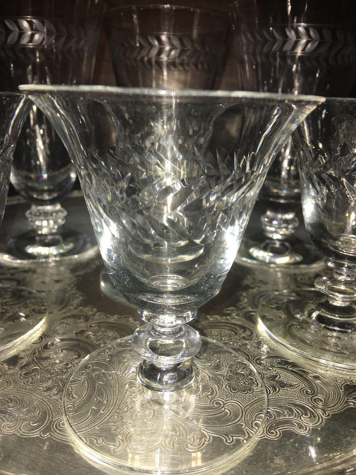 Bryce Glass laurel Etched Set/4 Fruit - Etsy