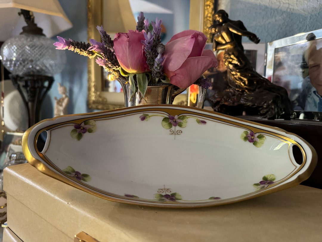 WA Pickard Hand-painted Serving Bowl W/violets & 24kt Gold, Gold Maple ...
