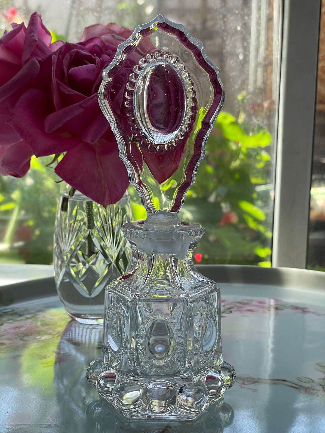 LE Smith Glass "beaded Medallion Clear" Perfume Bottle W/stopper ...