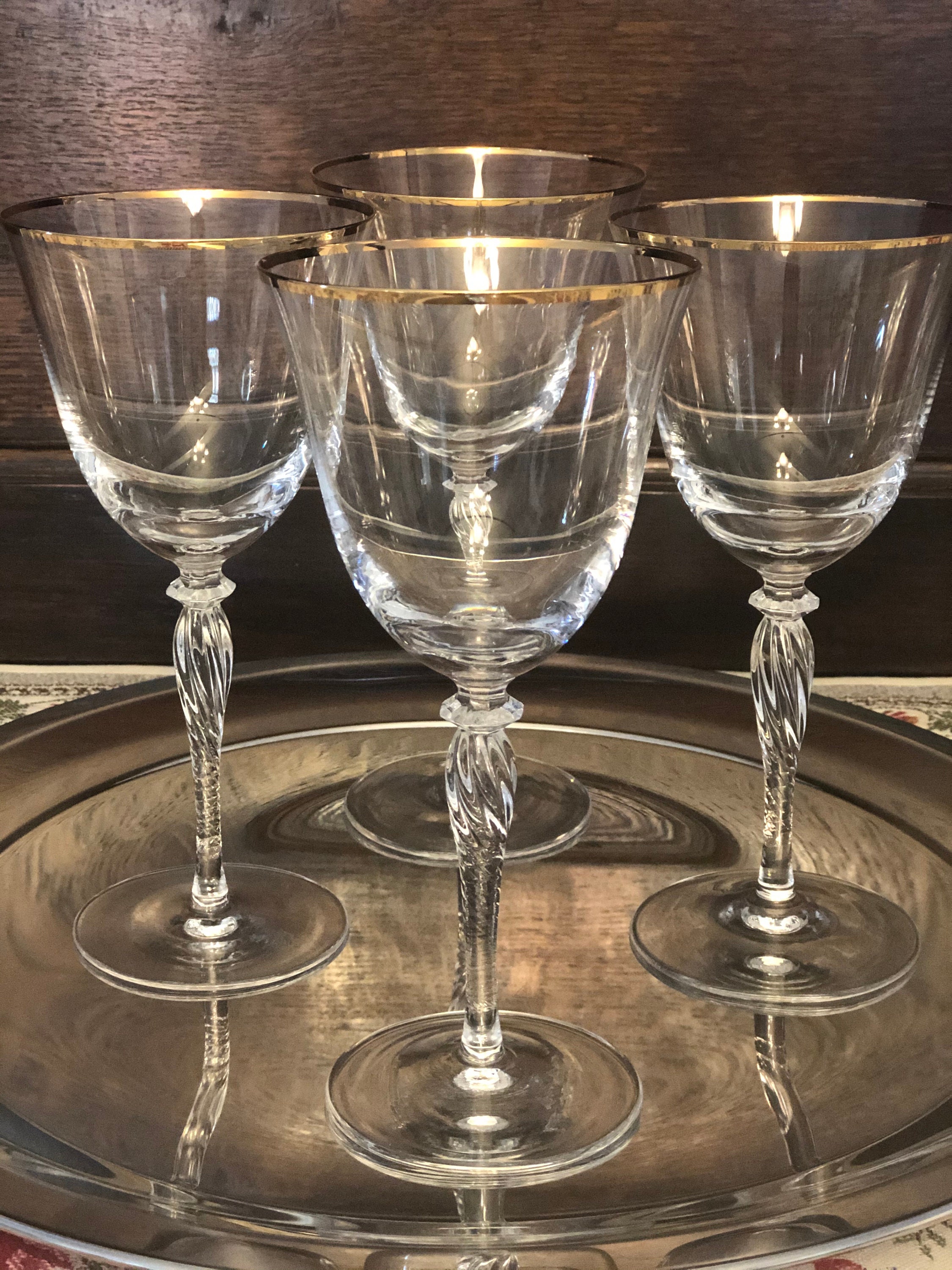 Sasaki Crystal Renaissance Gold Rare Set of 4 Wine | Etsy