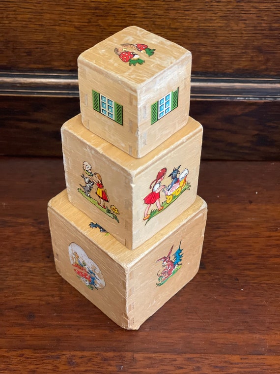 Mid-Century Wooden Nested Nursery Blocks Set/3, Anima… - Gem