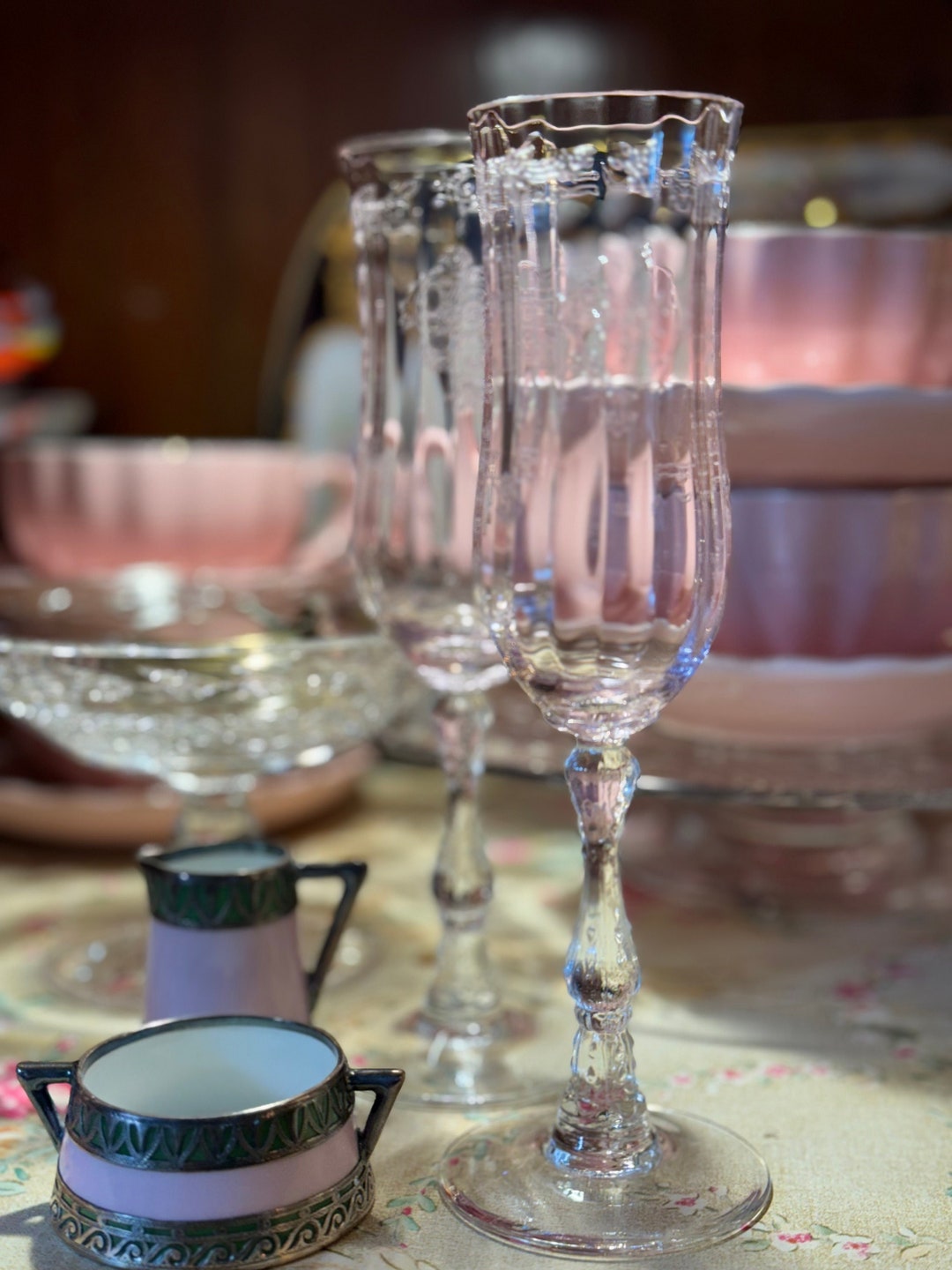 Fabulous Fostoria/lenox navarre Pair Pink Floral-etched Optic Crystal ...