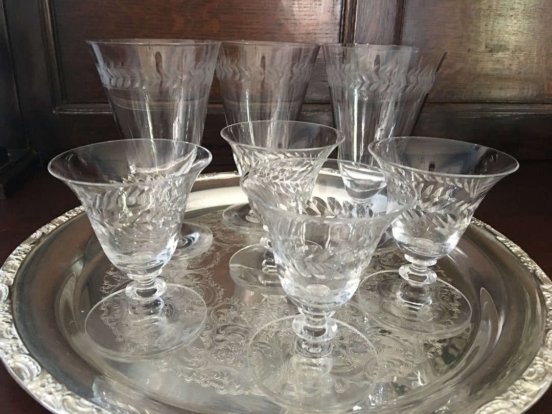 Bryce Glass Laurel Etched Set4 Fruit Cocktailjuice Glasses Stem 355 Perfect For Craft