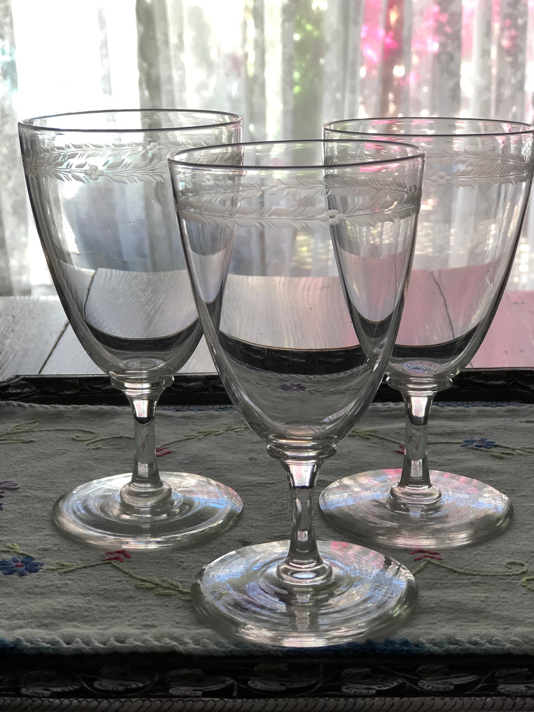 Bryce Stem 327, Etched Leaf and Band Design, Set/3 Water Goblets ...