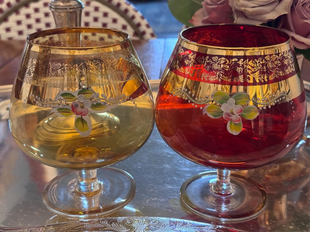 Vintage Italian Brandy Snifters: Hand Painted Crystal With Gold, 1950s ...