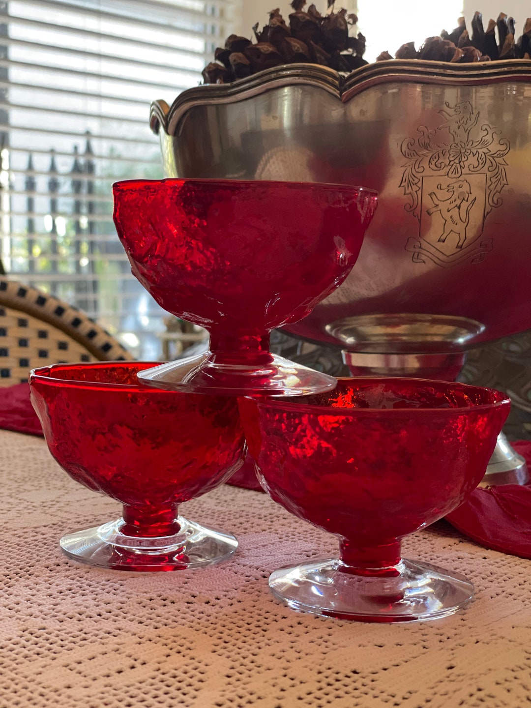 Vintage Morgantown Crinkle Red Champagne Glasses: Mid-century Modern ...