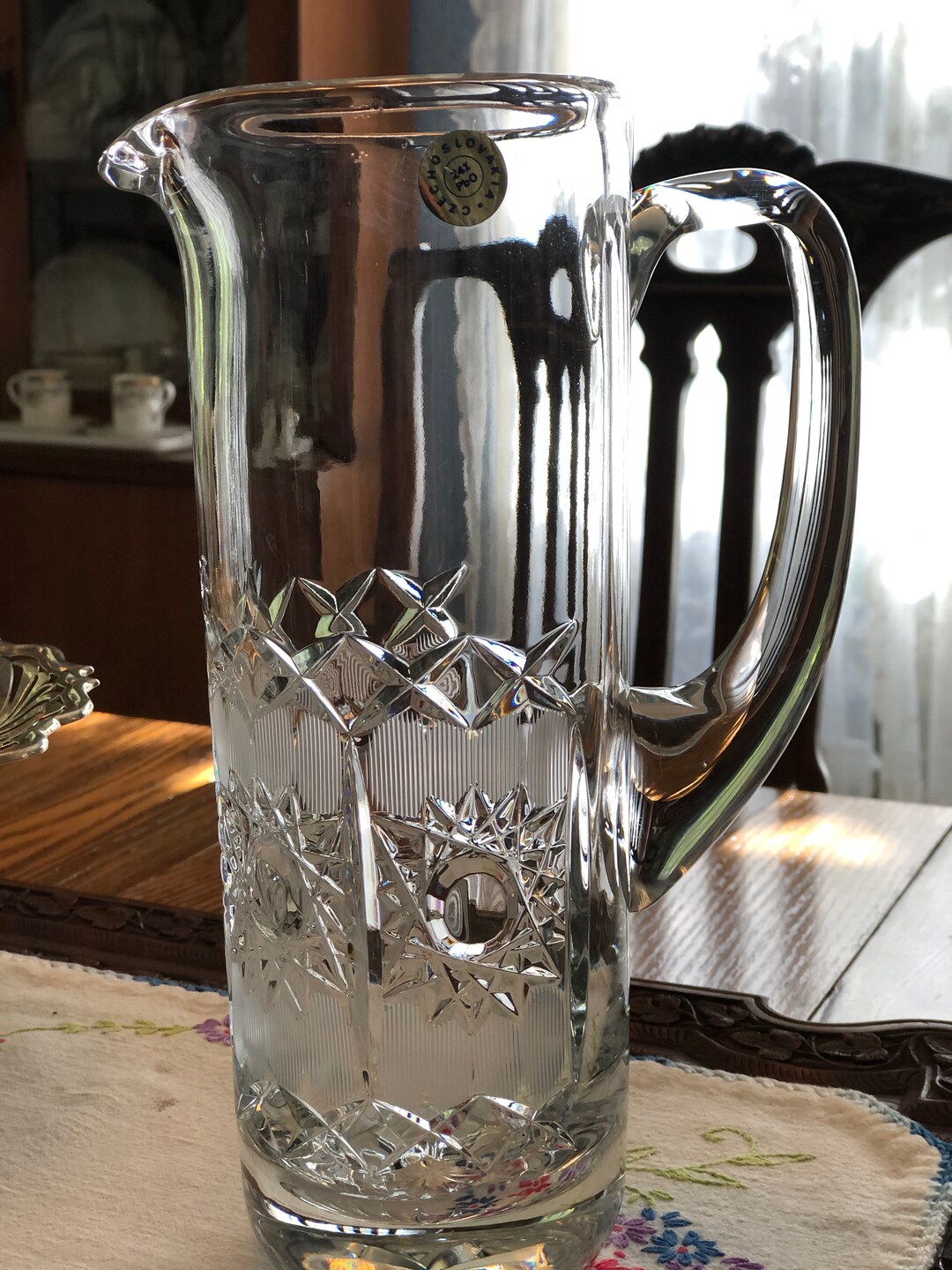 Cut Lead Crystal Martini Pitcher: Starburst Design, Applied Handle - Etsy