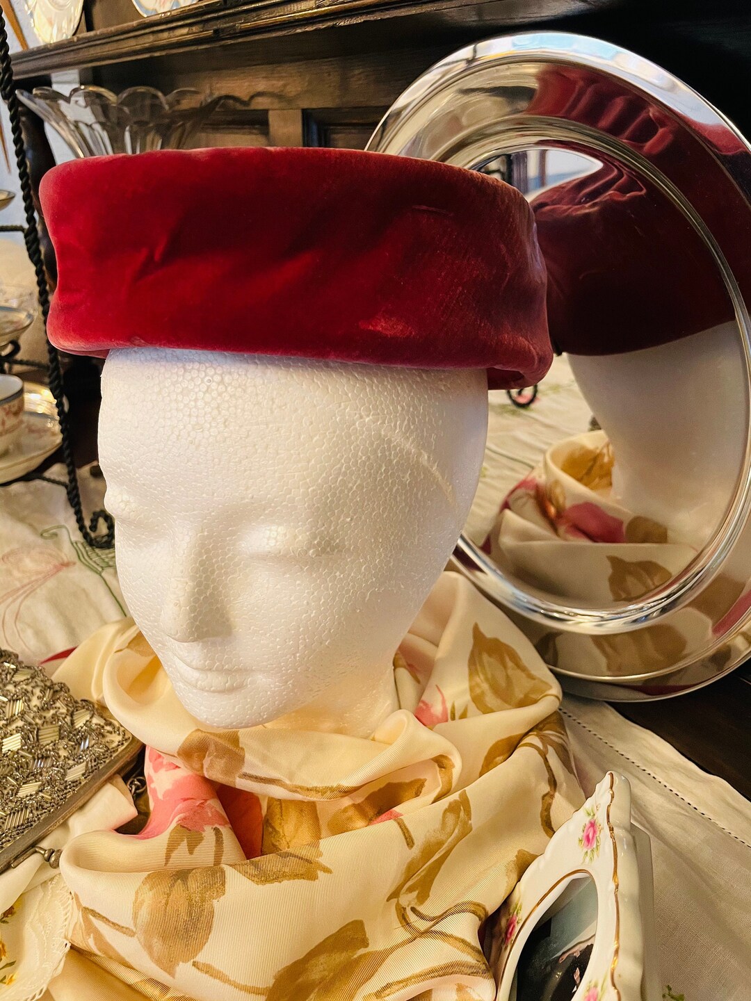 Magenta Velvet Pillbox Hat by Joseph Magnin, "jackie-style", Excellent ...