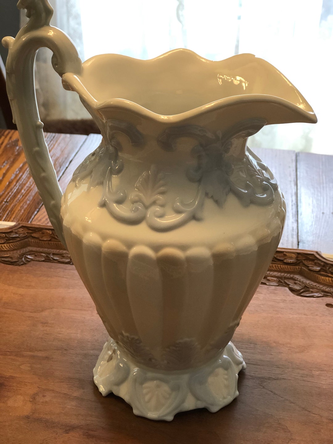 Depression Era Porcelain Pitcher, Hand-painted Blue/cream/beige ...