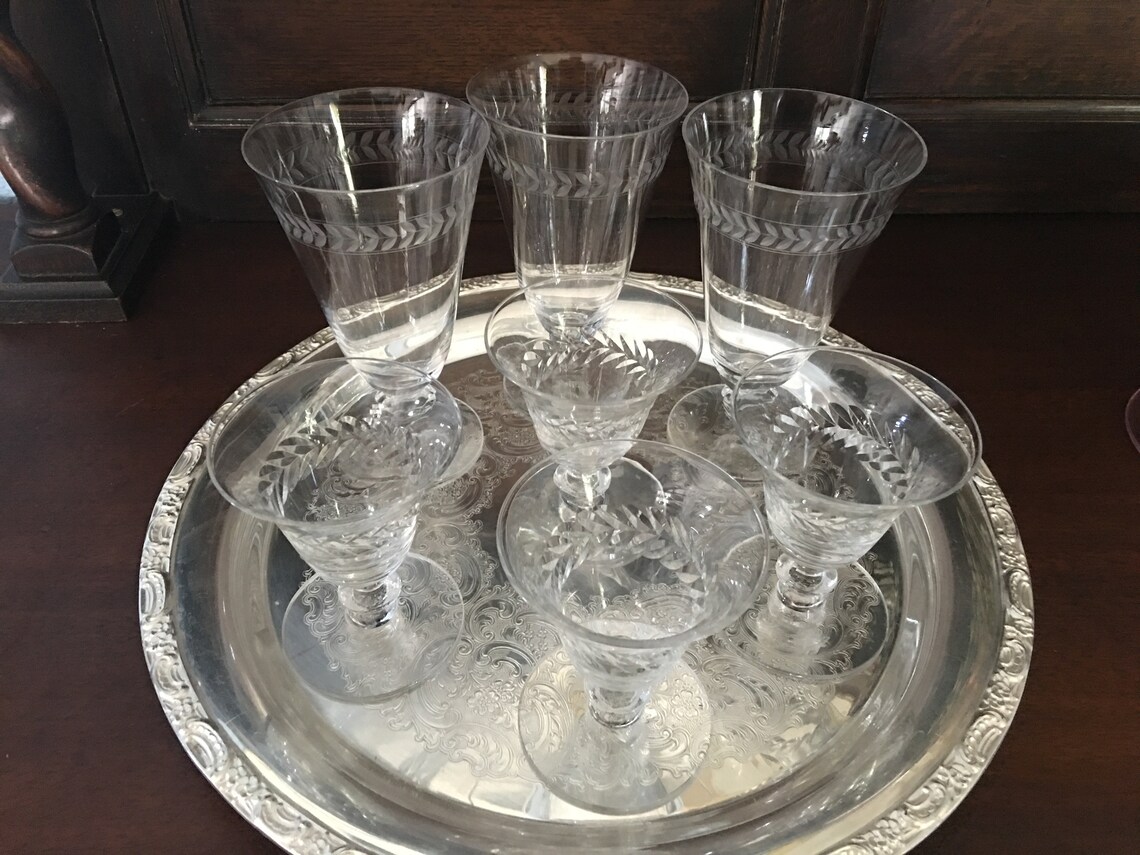 Bryce Glass laurel Etched Set/4 Fruit - Etsy