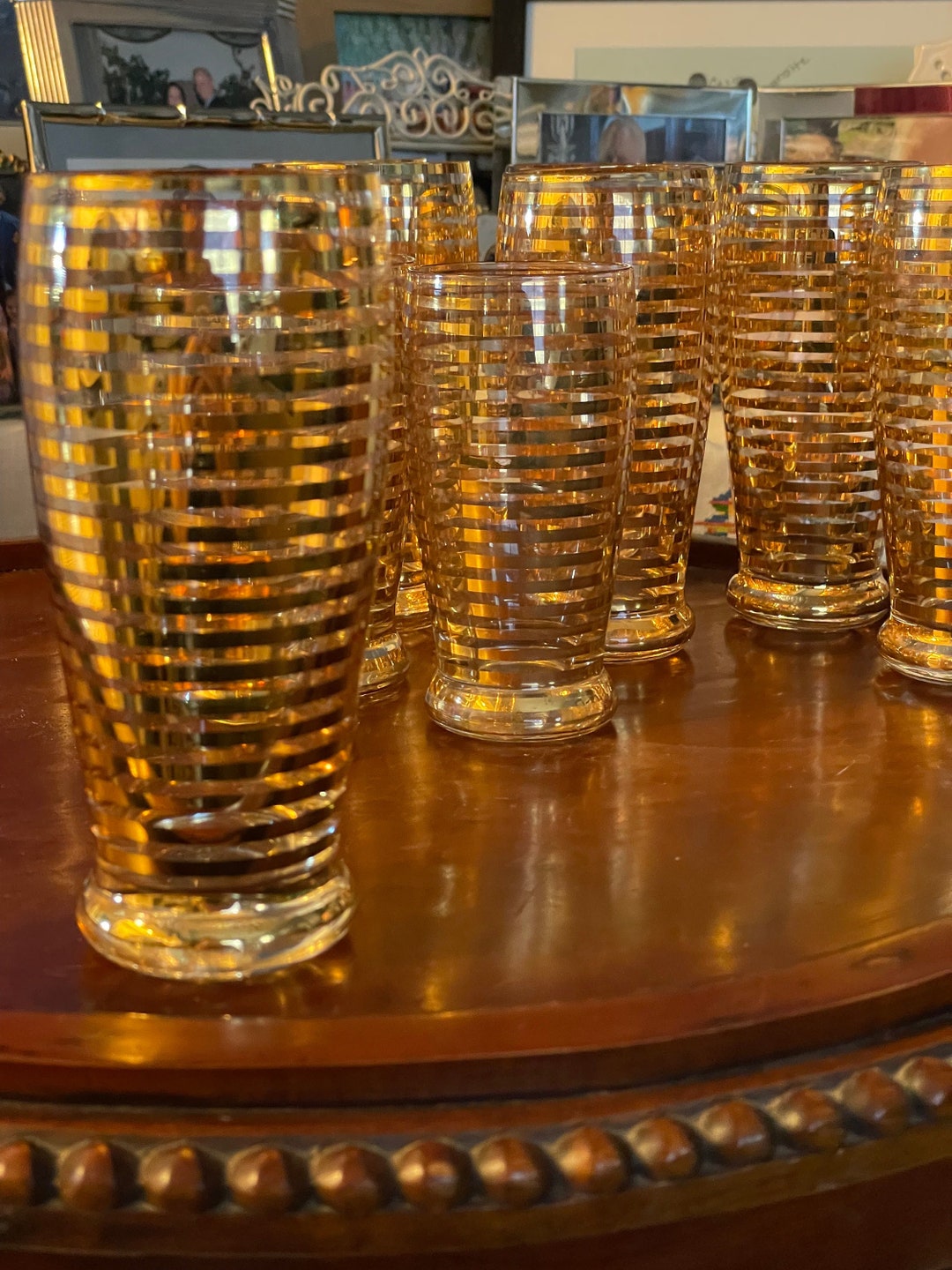 Vintage French Gold Pinstripe Highball Glasses - Glam Barware, Set of ...
