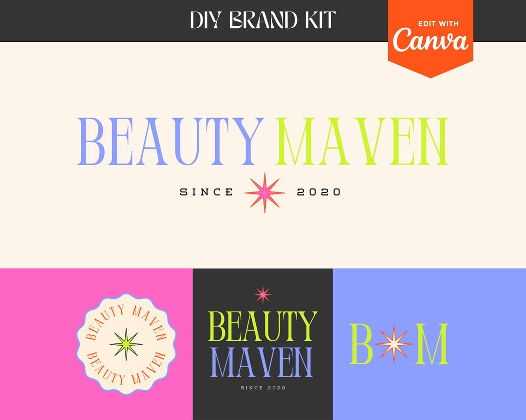 Bright, Retro Star Canva Logo Kit - Starburst Logo - Bright Colorful ...