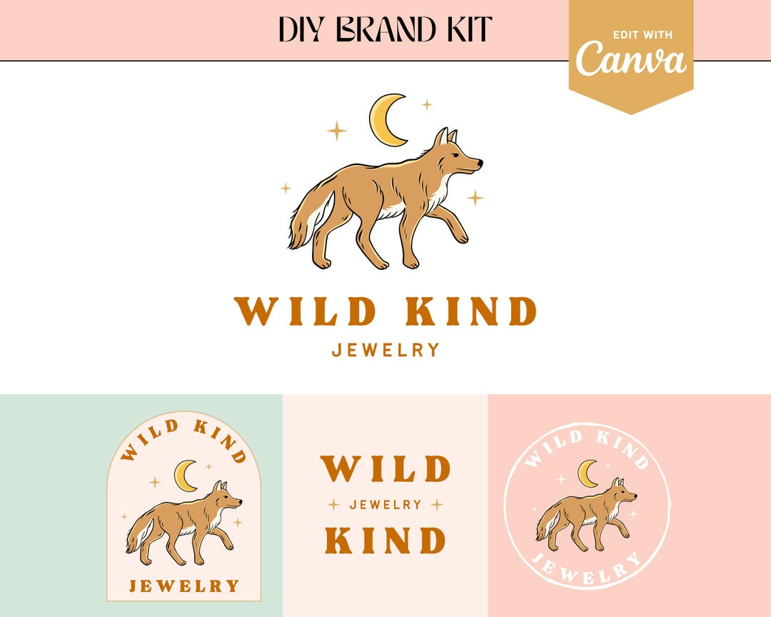 Retro Western Coyote Logo Kit: Small Business Branding (DIY Canva) - Etsy