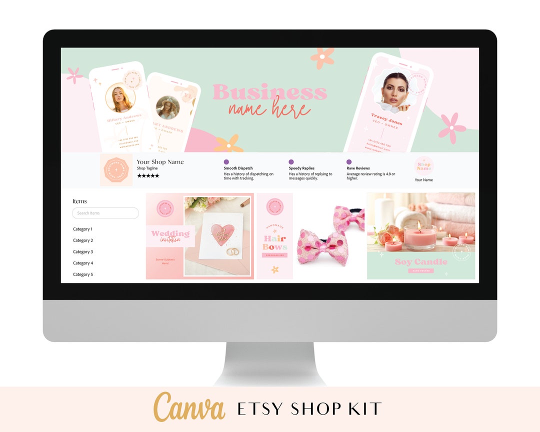 Bright and Colorful Etsy Shop Kit Canva DIY Template Etsy Listing ...