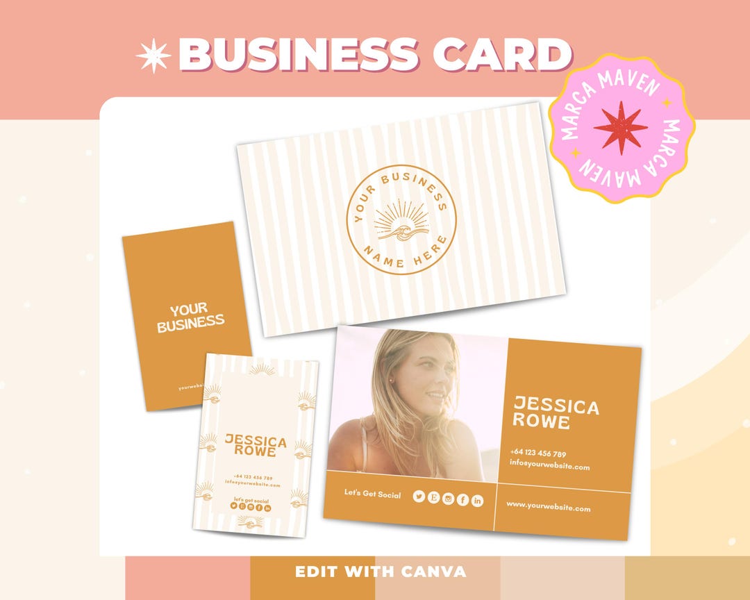 Retro Beach Business Card Template: Editable Canva Design (digital ...