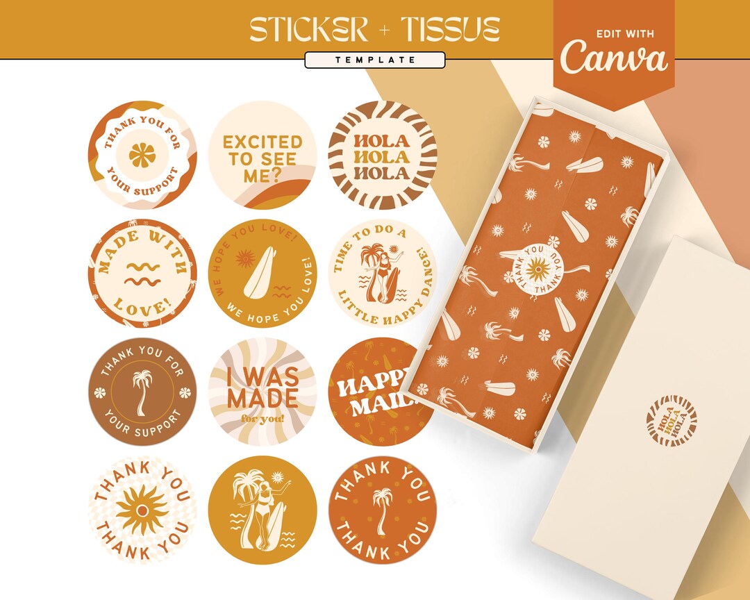 Retro Beach Sticker & Pattern Kit: Canva Template (digital Download) - Etsy