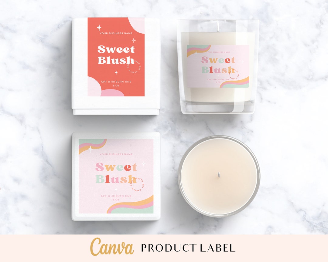 Bright and Colorful Candle Label Template - Canva Template - Square DIY ...