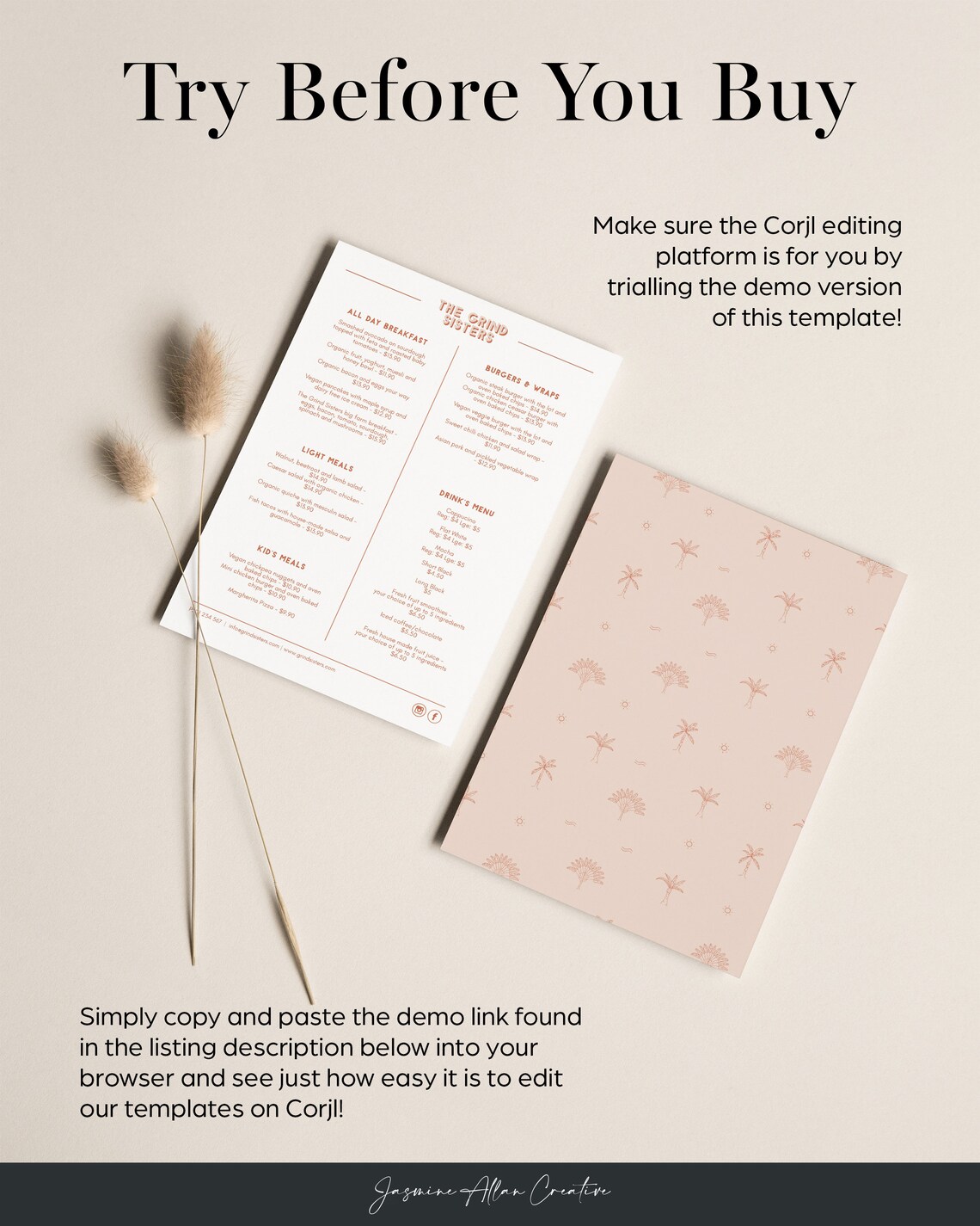 Editable Palm Tree Menu Template Corjl Restaurant Menu Cafe - Etsy ...