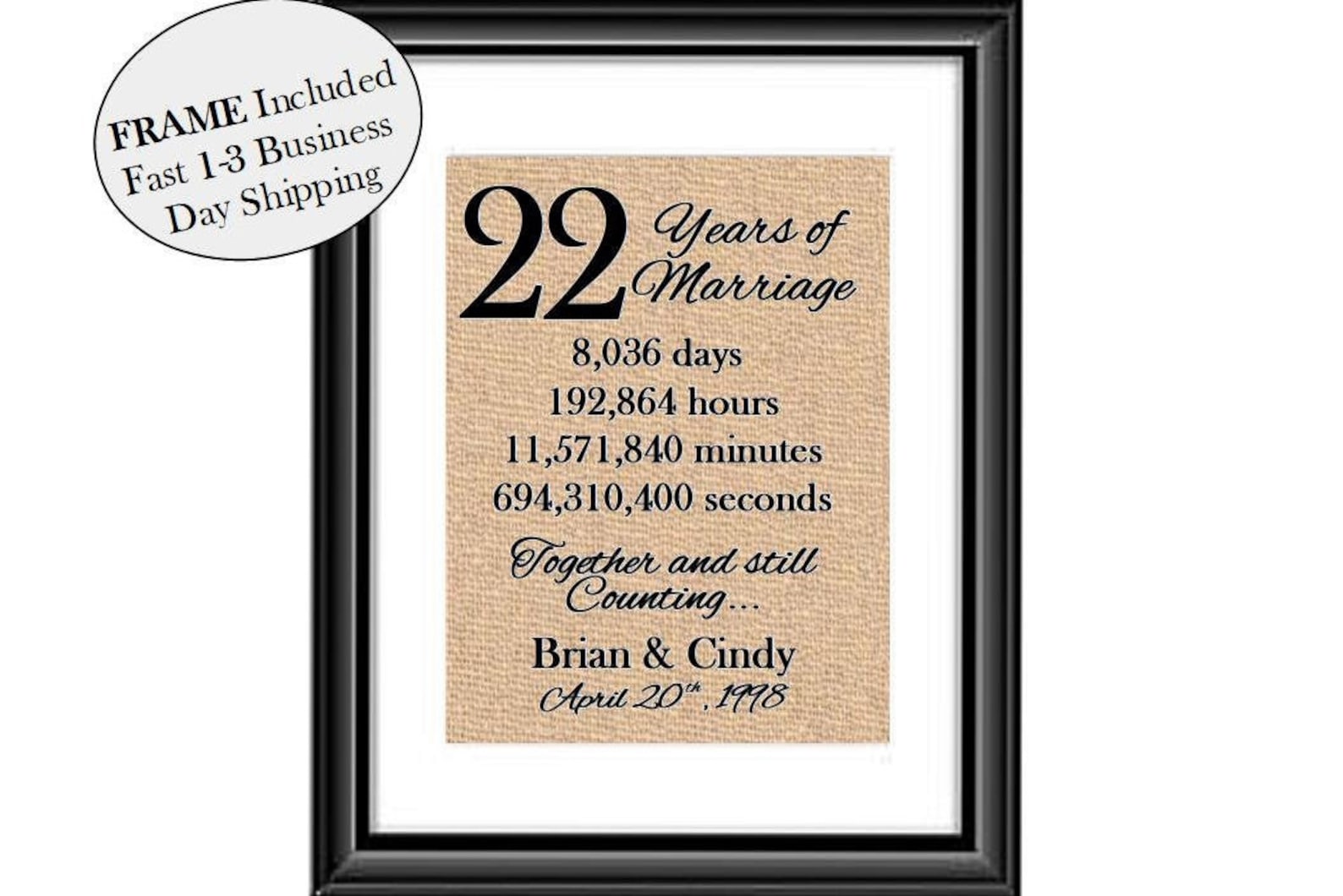 22nd Wedding Anniversary Gift 22nd Anniversary Gifts 22 - Etsy