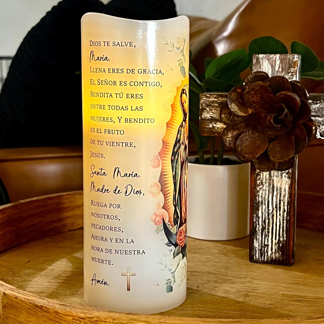 Spanish Ave Maria Prayer LED Candle: Catholic Religious Gift - Etsy