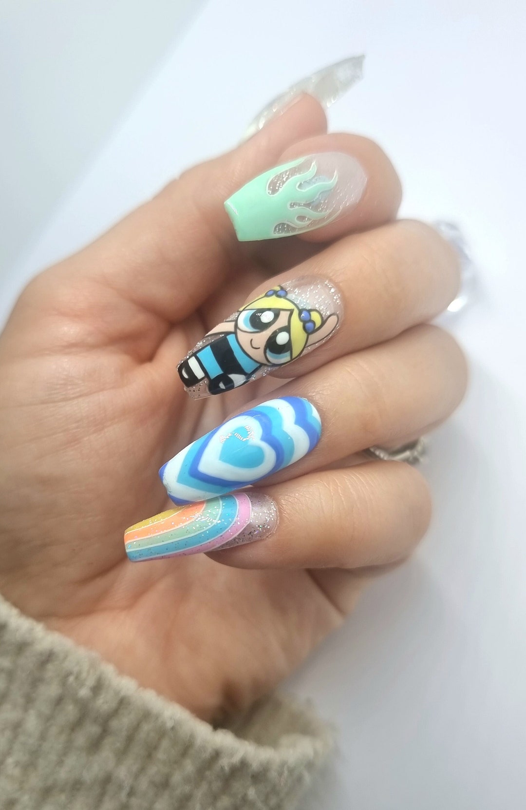 Powerpuff Girls Press on Nails, 90's Babies- Buttercup, Blossom ...