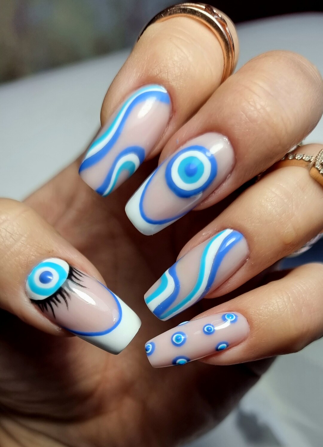 Evil Eye Nails, Turkish Eye, Eye Protection, Blue Nails LUXURY PRESS ON ...