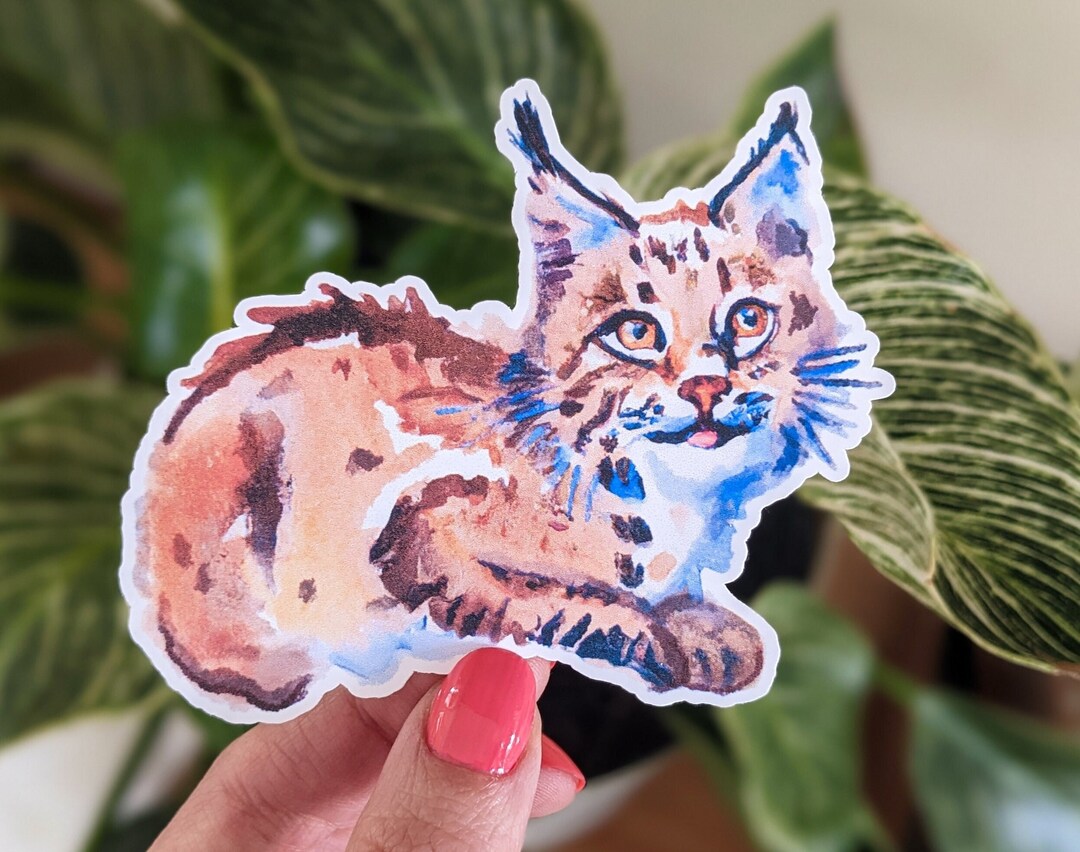 Watercolor Bobcat Colorful Vinyl Sticker Matte Finish Decal, Cute ...