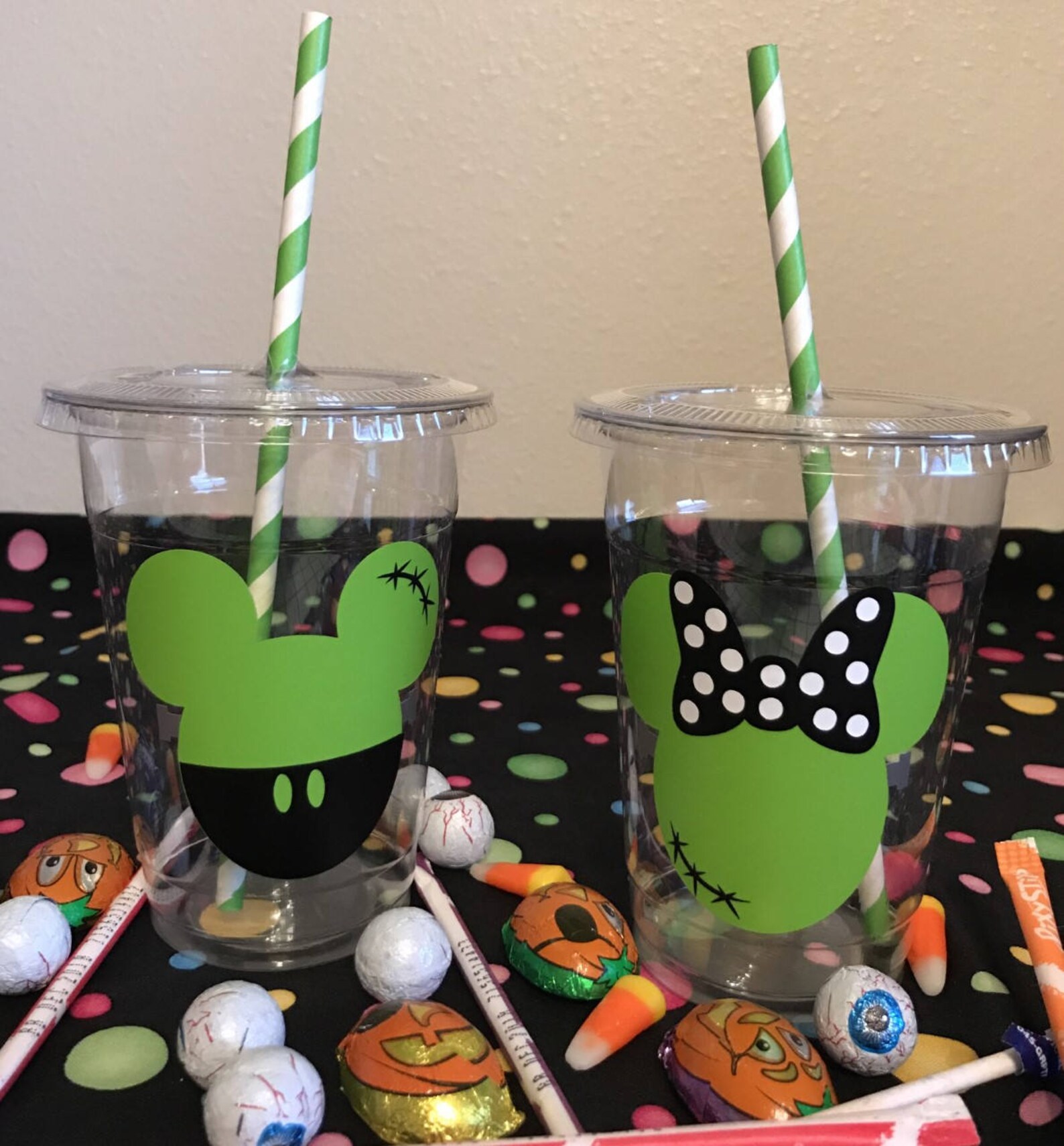 Mickey and Minnie Frankenstein Cups Halloween Cups Birthday - Etsy