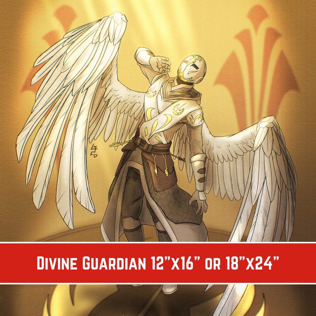 Winged Temple Guard Angel Divine Sentinel Poster 12"x16" 18"x24" Fine ...