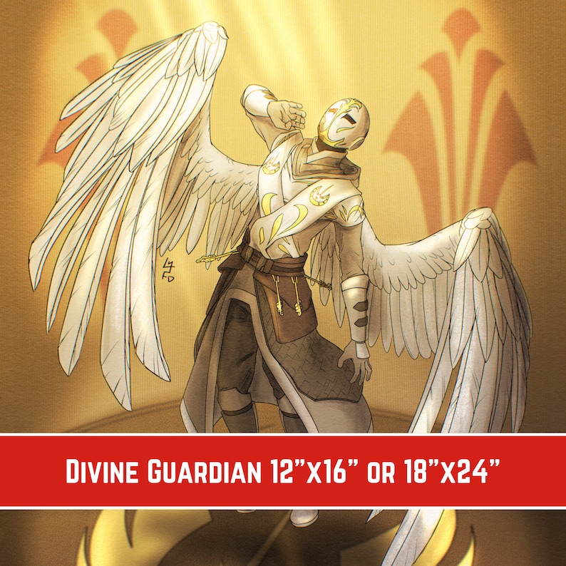 Winged Temple Guard Angel Divine Sentinel Poster 12x16 18x24 Fine Art ...