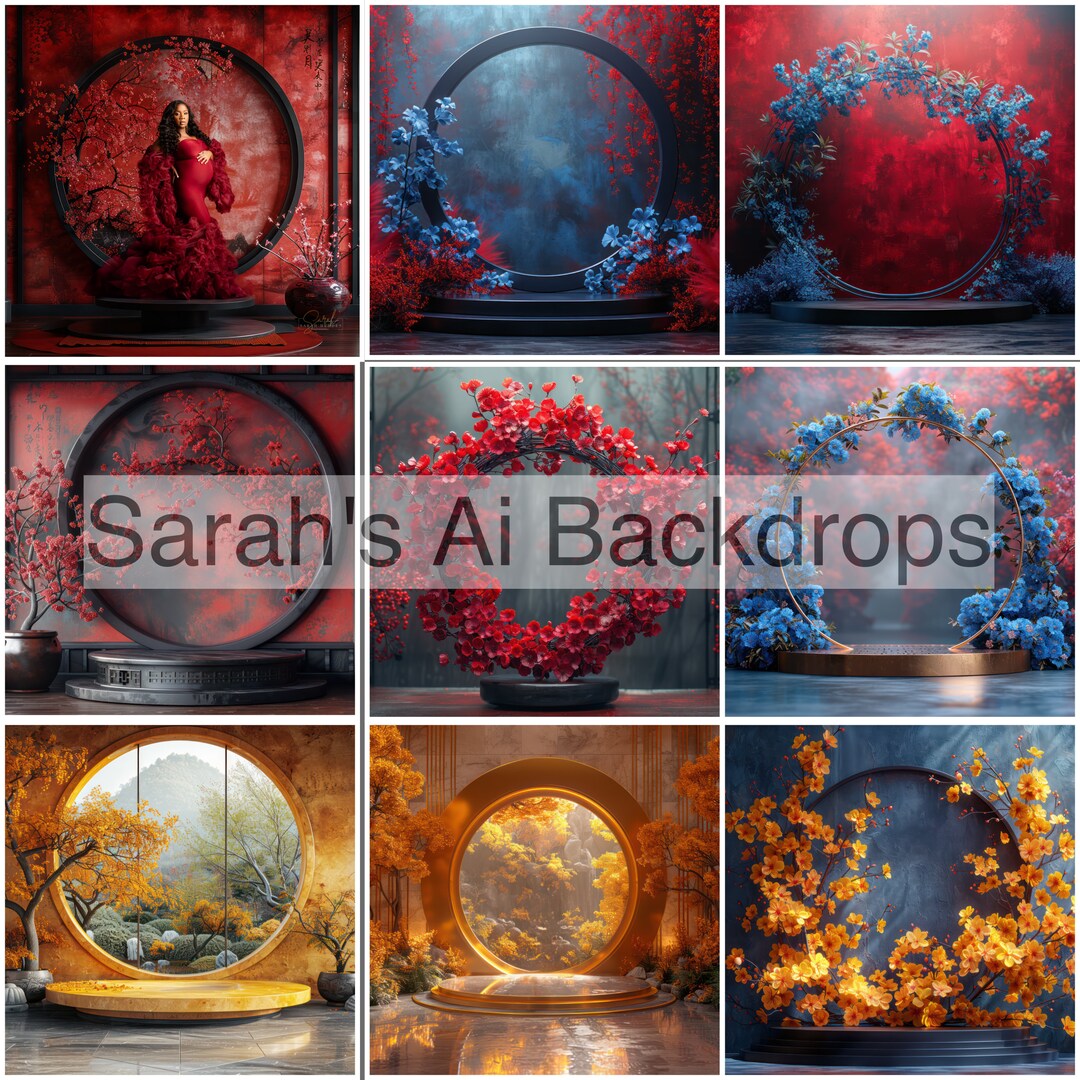 NINE Chinese-style Pedestal Digital Backdrops, Maternity Backdrops ...