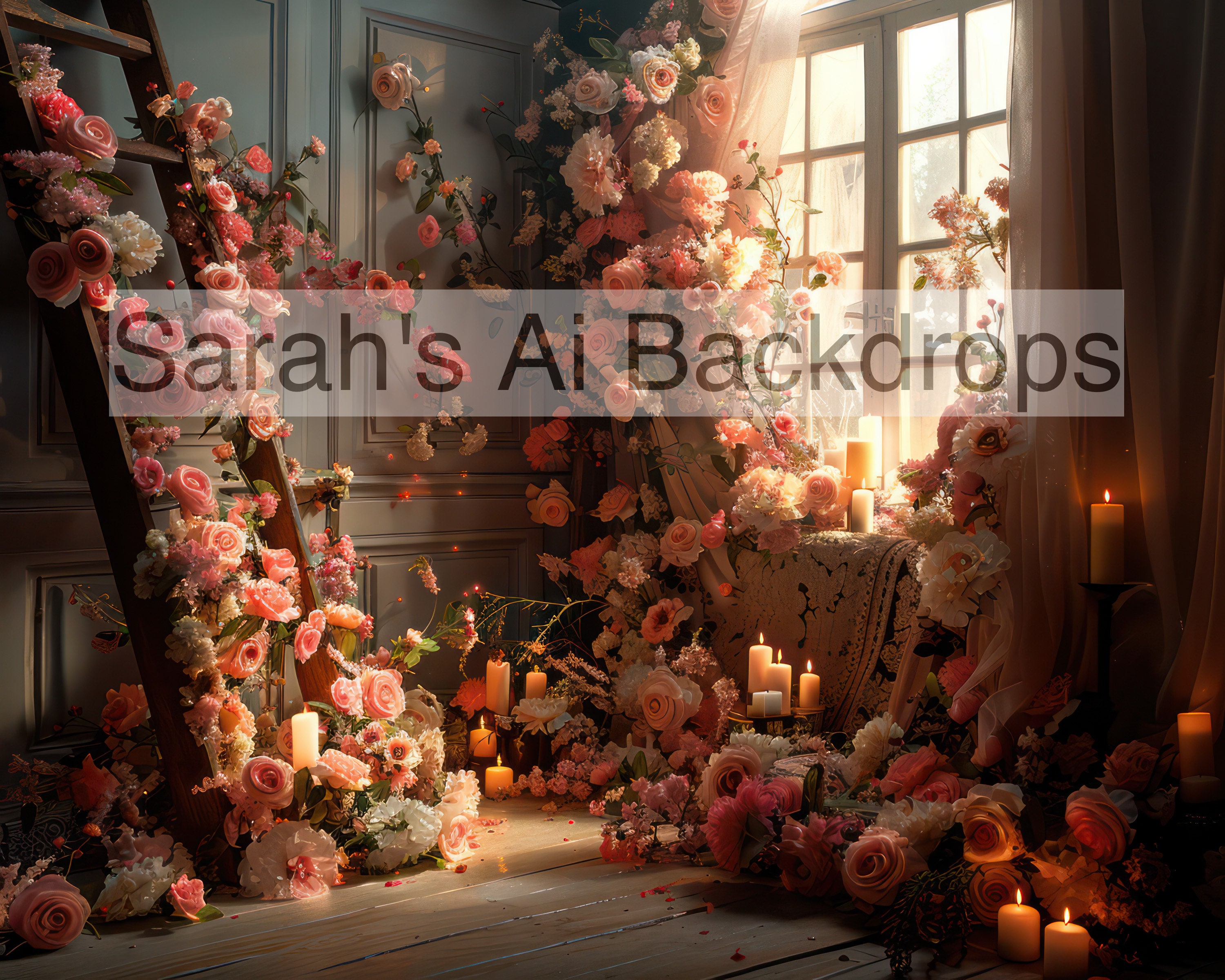 NINE Floral Ladder Wall Fantasy Digital Backdrops, Maternity Backdrops ...