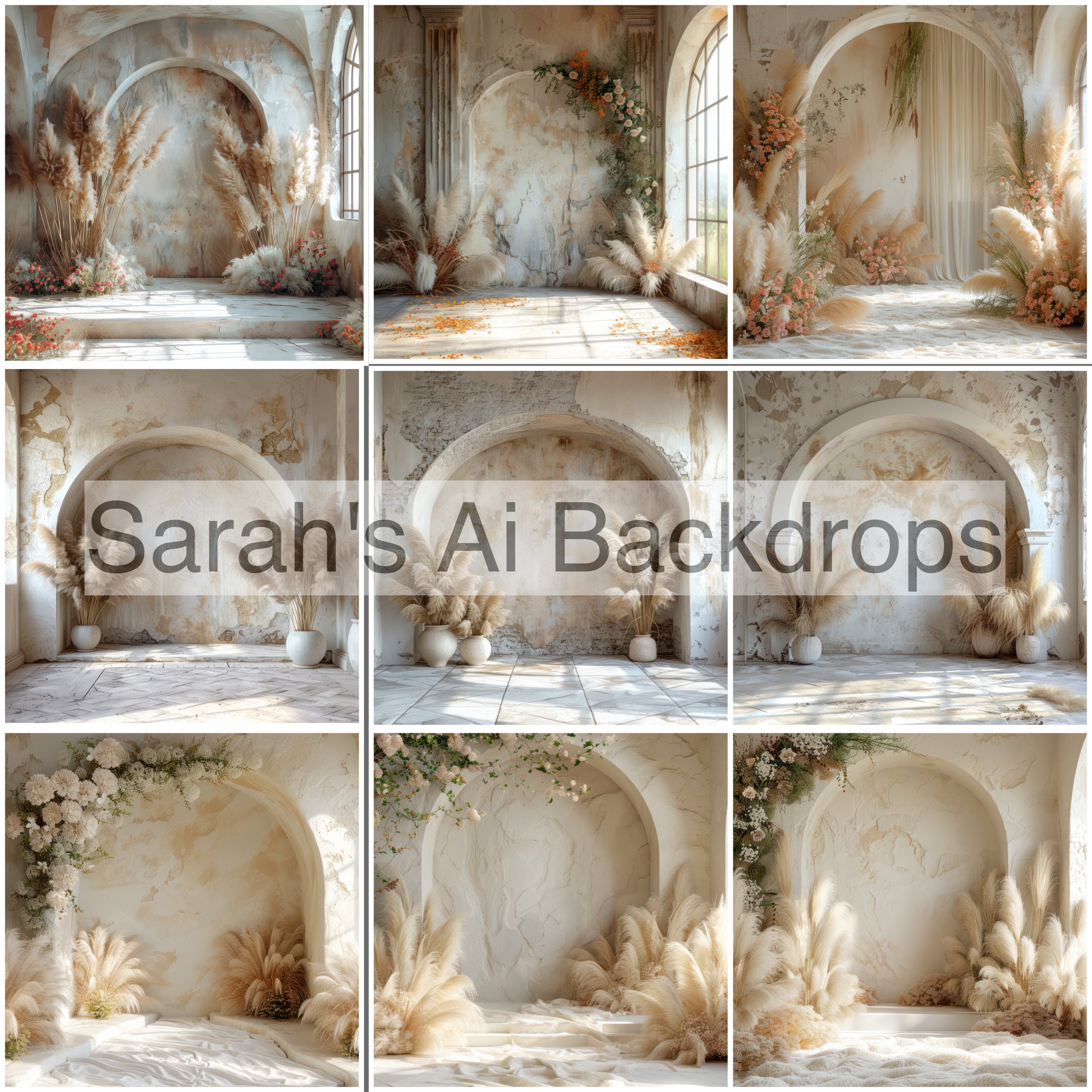 NINE Pampas Arch Fantasy Digital Backdrops, Maternity Backdrops, Studio ...
