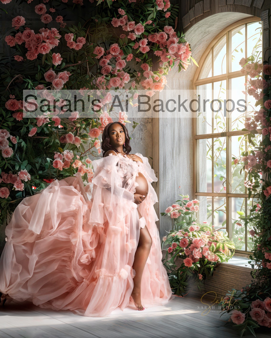 NINE Window Floral Room Vertical Digital Backdrops, Maternity Backdrops ...