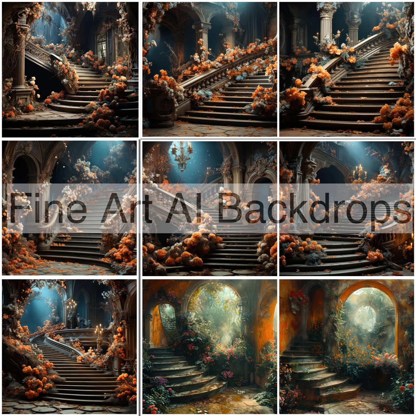 NINE Orange/rust Fantasy Room Stairs Digital Backdrops, Maternity ...