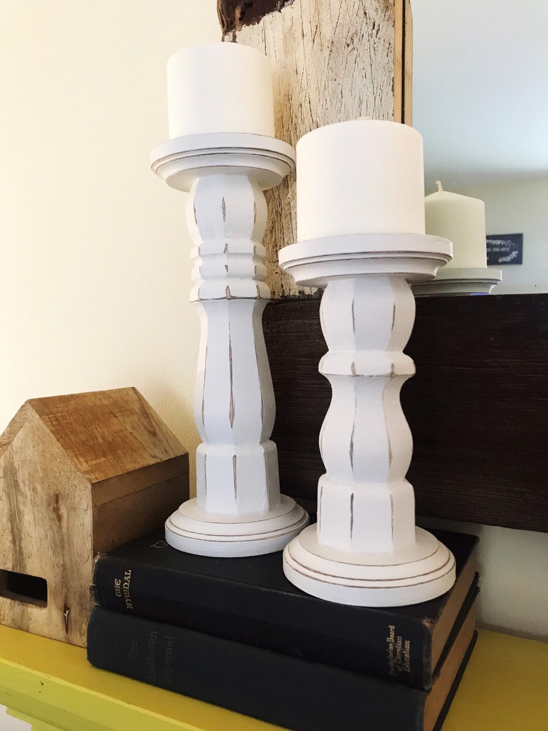 Pair of Cass Candlesticks / Farmhouse Candlesticks / Distressed ...