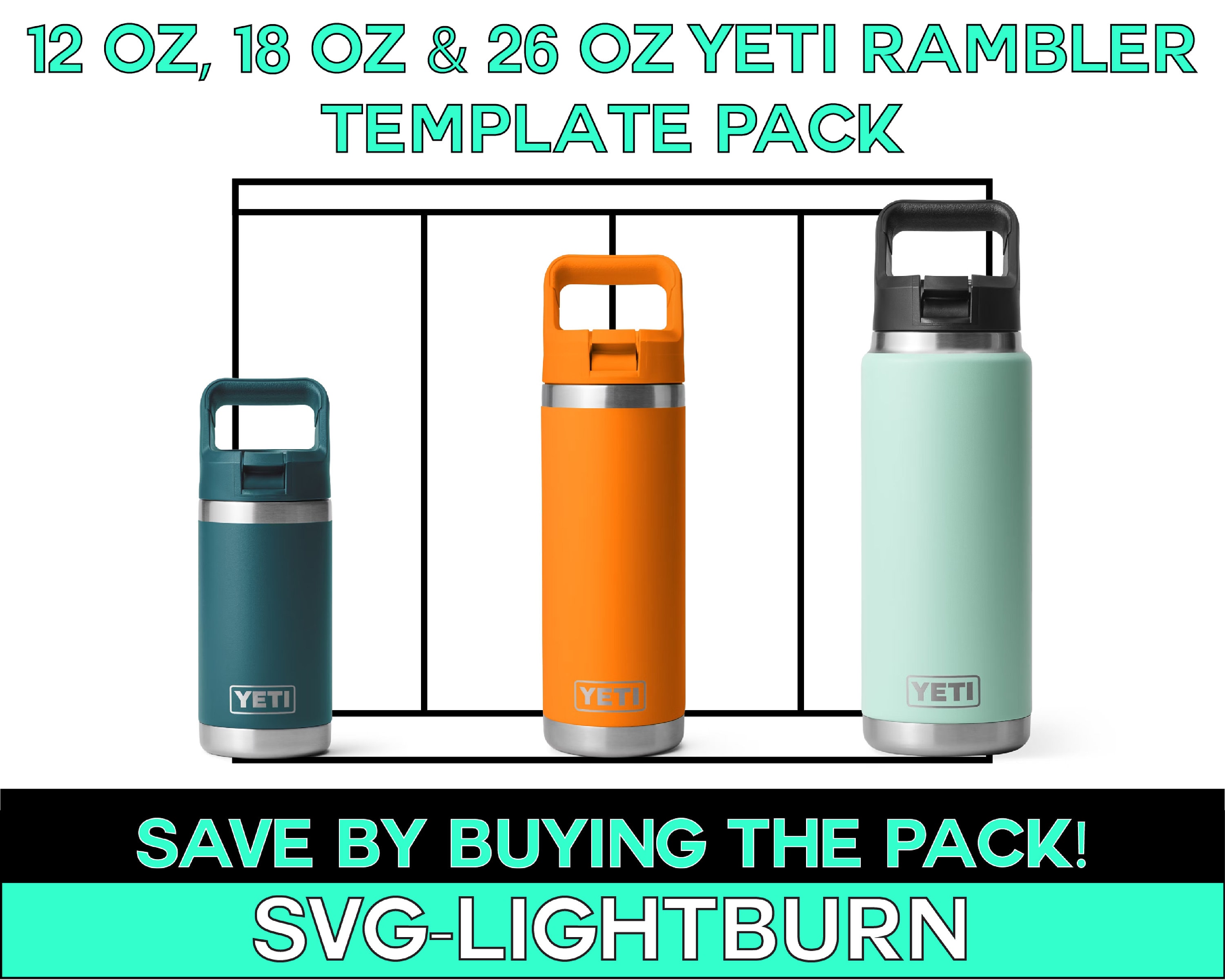 YETI Water Bottle Template Package - 12oz, 18oz and 26oz YETI Template ...