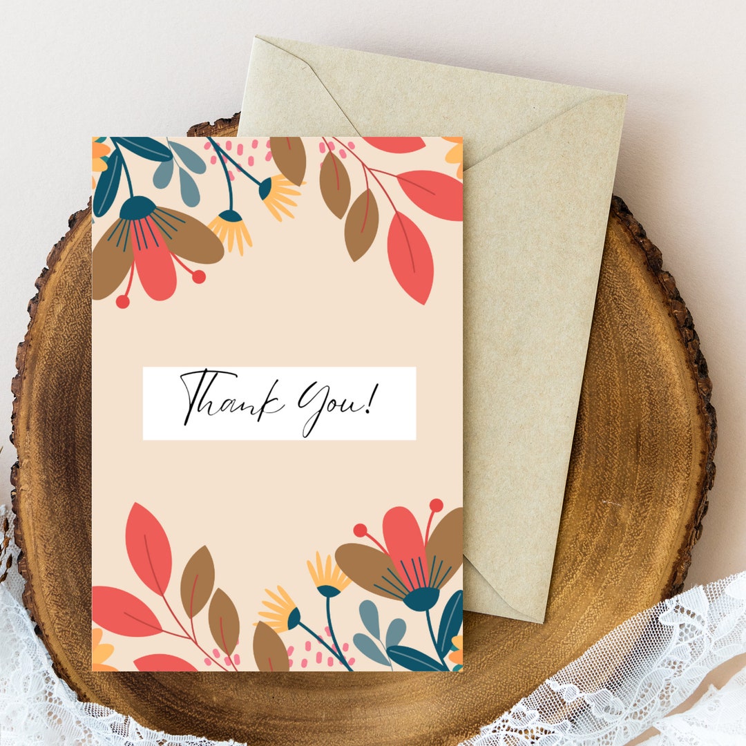 Thank You Card Blank, Thank You Card Printable, Thank You Card, Floral ...