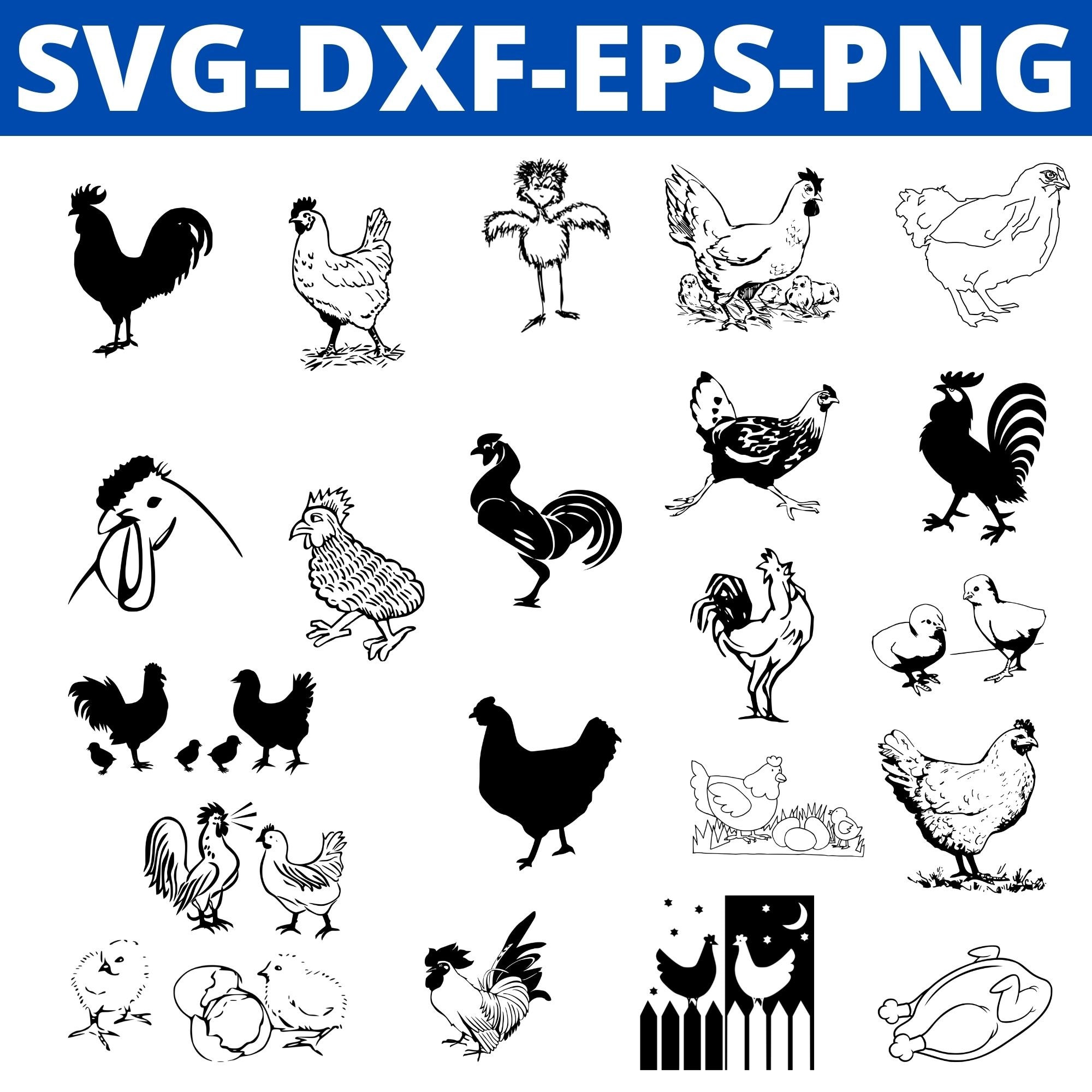 Chicken Rooster Chicks Svg Bundle Cricut Silhouette Vector Svg Eps Dxf ...