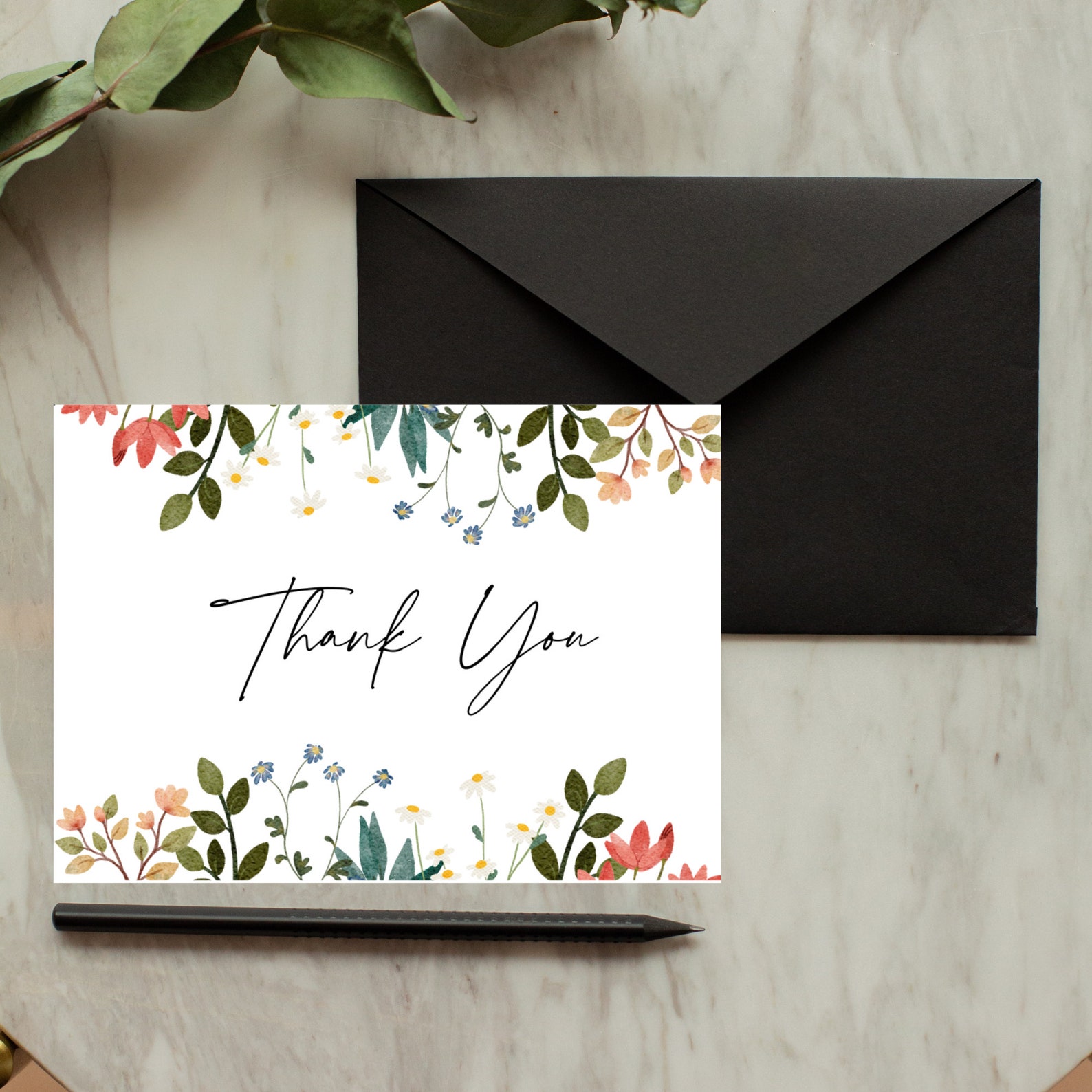Thank You Card Blank, Thank You Card Printable, Thank You Card, Floral ...
