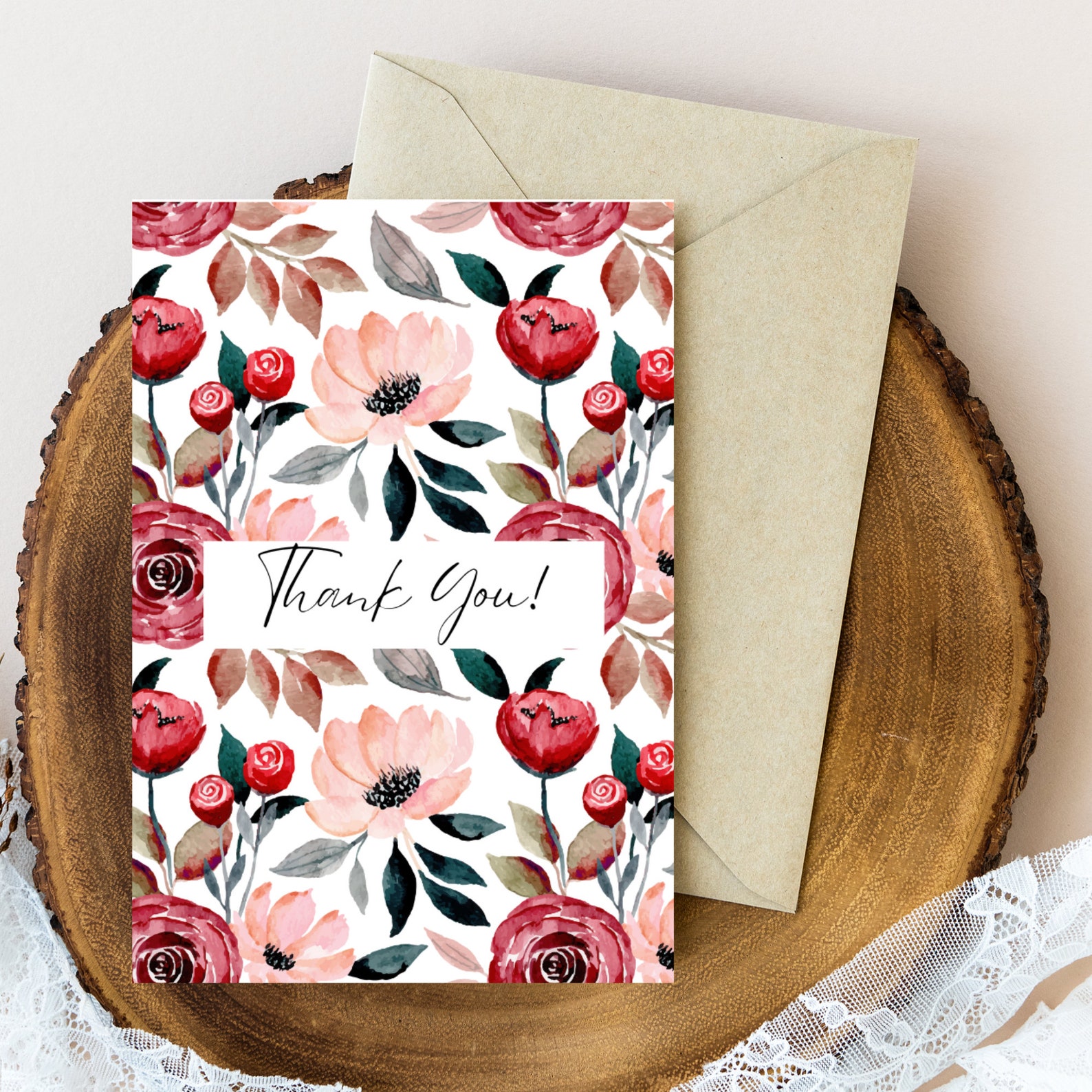 Thank You Card Blank, Thank You Card Printable, Thank You Card, Floral ...