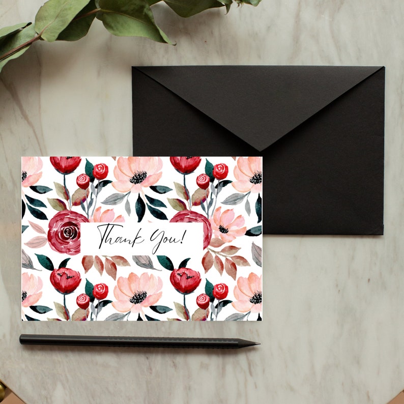 Thank You Card Blank, Thank You Card Printable, Thank You Card, Floral ...